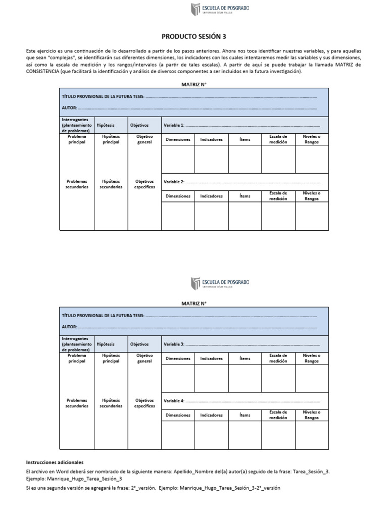 INSTRUCCIONES Tarea SesiÃ N 3 - Variables - Matriz de Consistencia ...