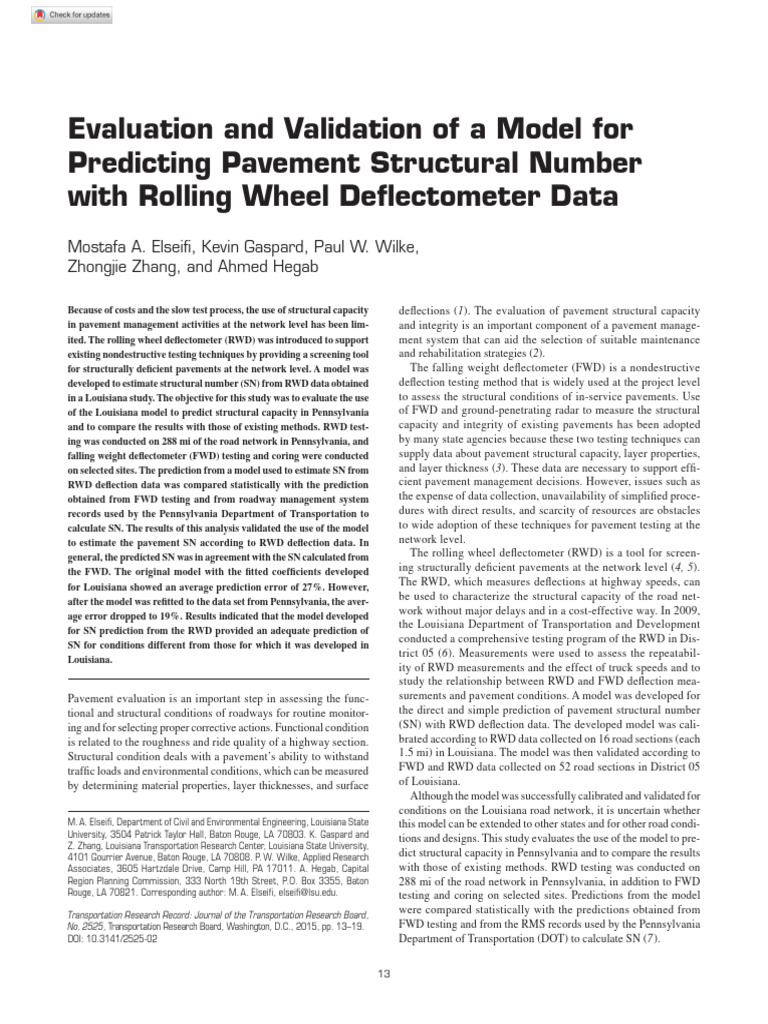 Elseifi Et Al 2019 Evaluation and Validation of A Model For Predicting Pavement Structural ...
