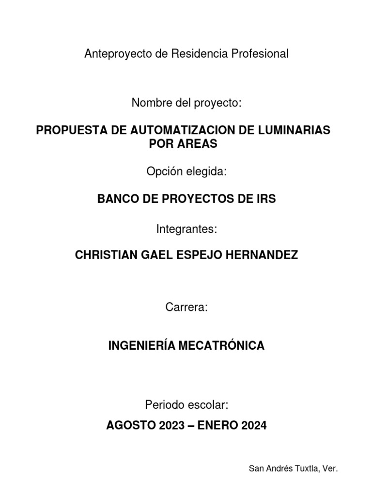 Anteproyecto de Residencia Profesional | PDF | Uso eficiente de energía | Encendiendo