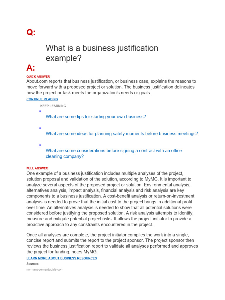 business justification | Download Free PDF | Risk Management | Risk