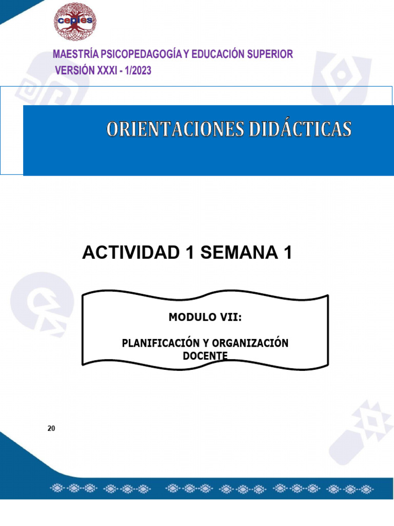 Actividad de Semana 1 Orientaciones Didacticas | PDF | Planificación estratégica | Cognición