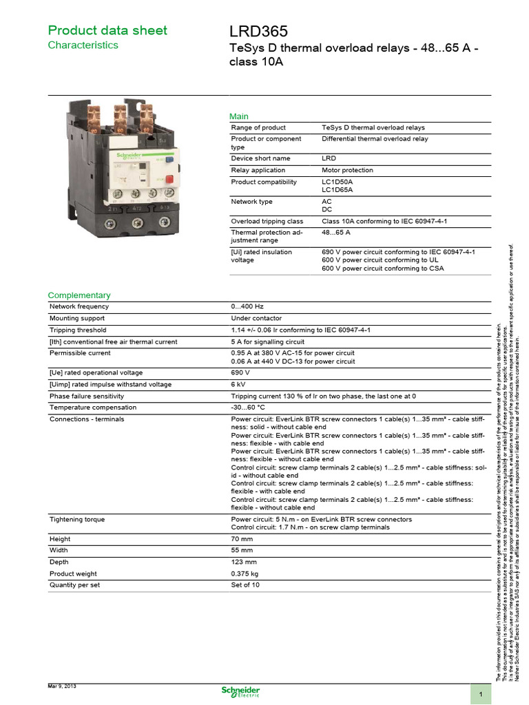 LRD365 Schneider Electric | PDF | Relay | Electrical Network