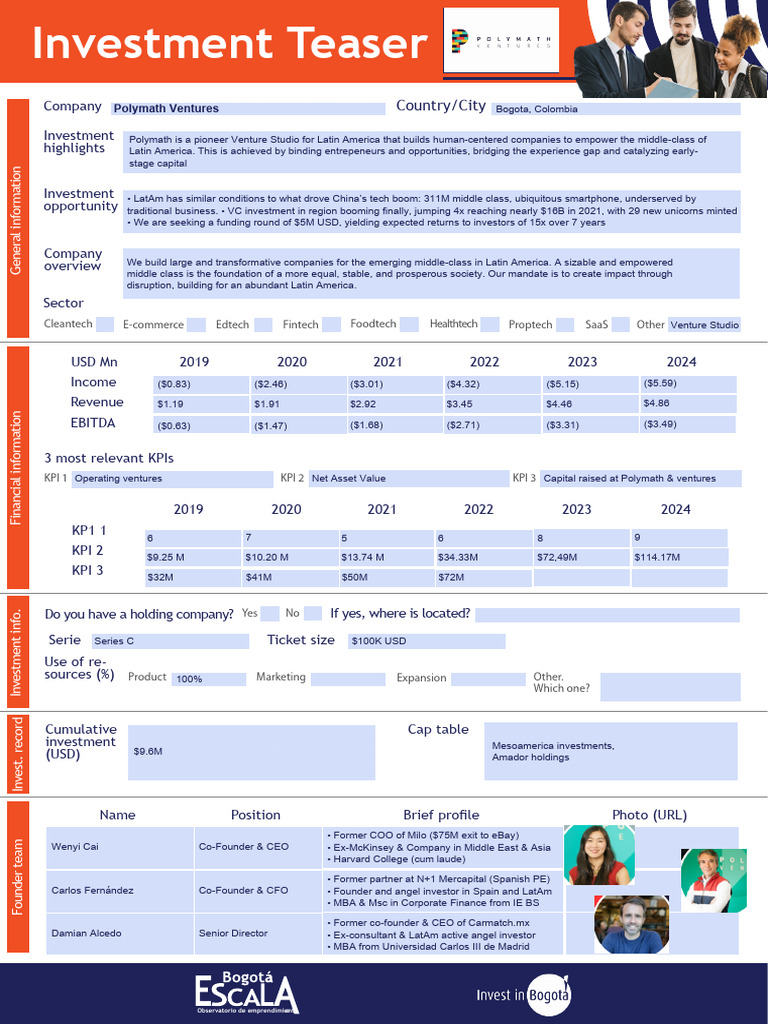 Polymath Investment Teaser Invest in Bogota 2022 | PDF | Venture ...