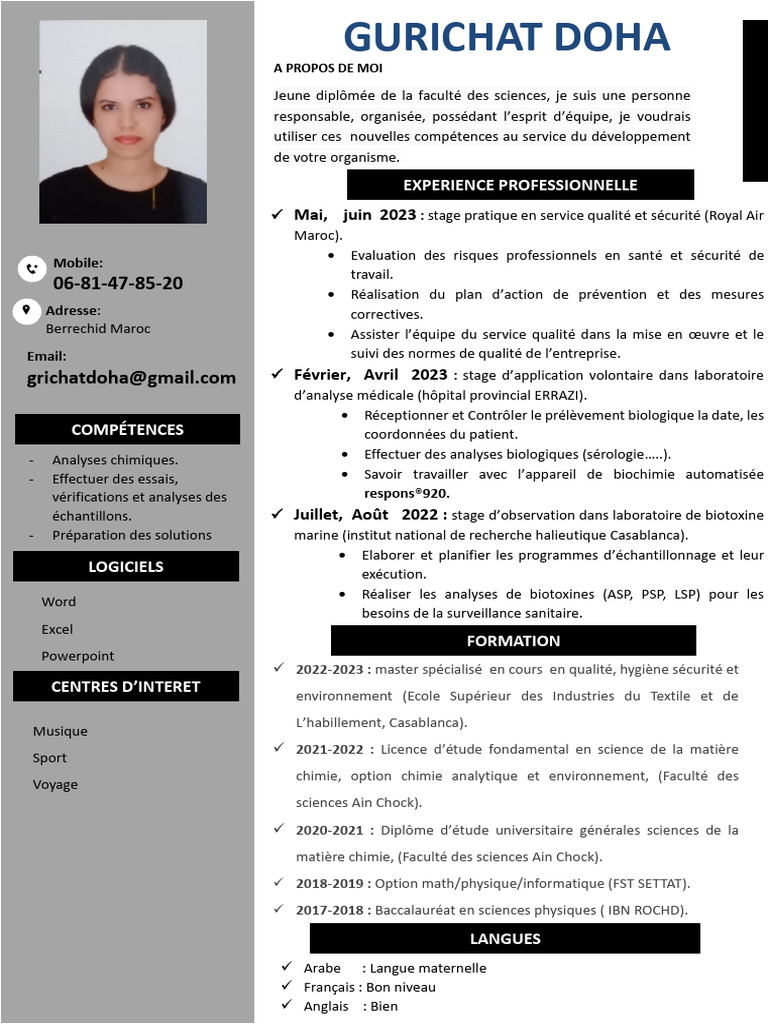 CV Doha GURICHAT | PDF | Chimie | Sécurité