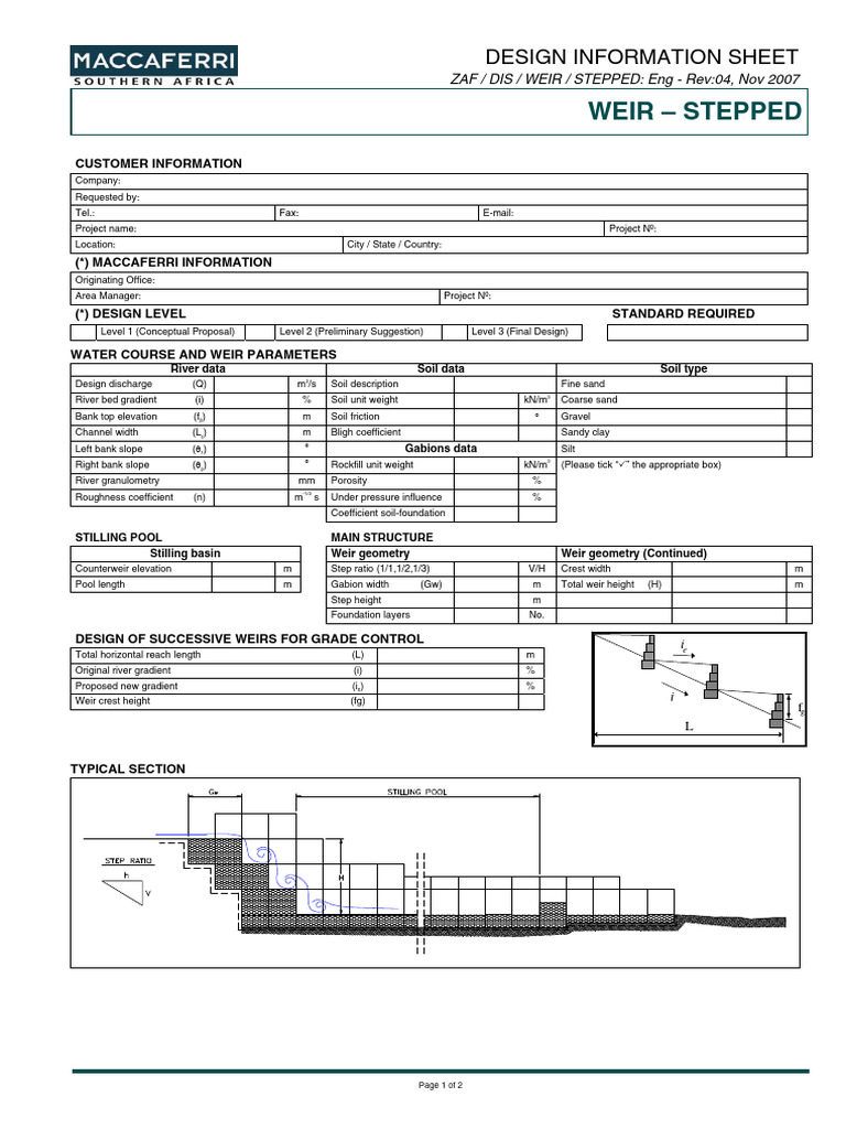 Stepped Weir Design Information Sheet | PDF | Soil | Earth Sciences