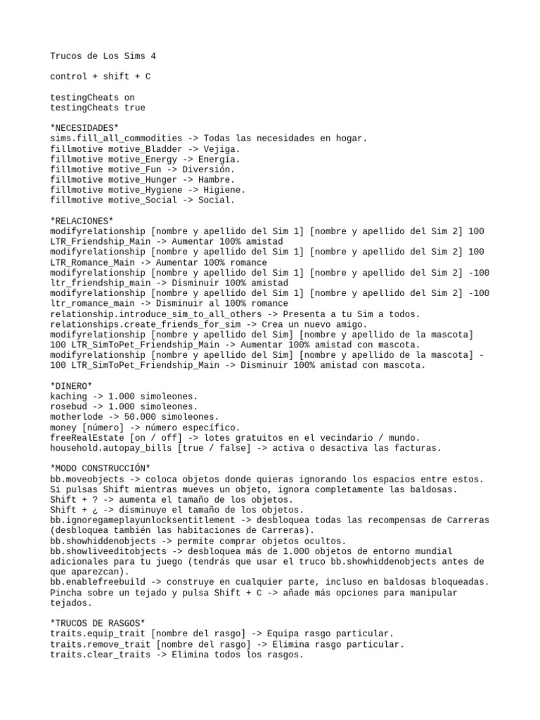 Trucos de Los Sims 4 | PDF