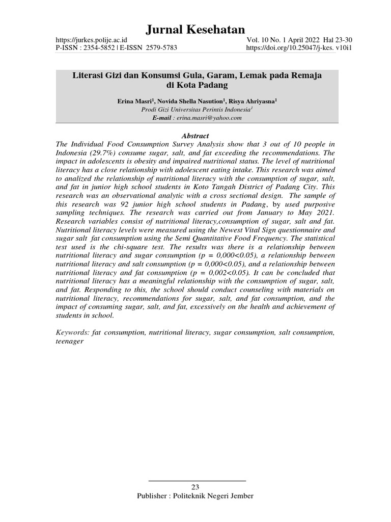 Literasi Gizi Dan Konsumsi Garam-Garaman | PDF