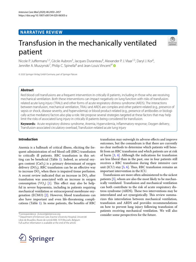 Transfusion Risks in Ventilated Patients | PDF | Intensive Care ...