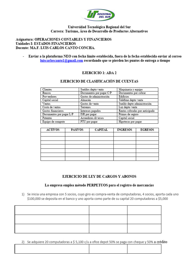 Ejercicios Entregables Unidad 1 | PDF | Contabilidad | Economias