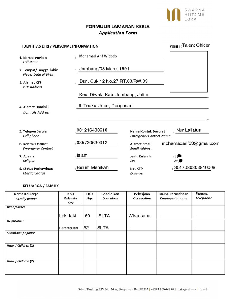 06. Application Form _ Formulir Lamaran Kerja 2024 | PDF