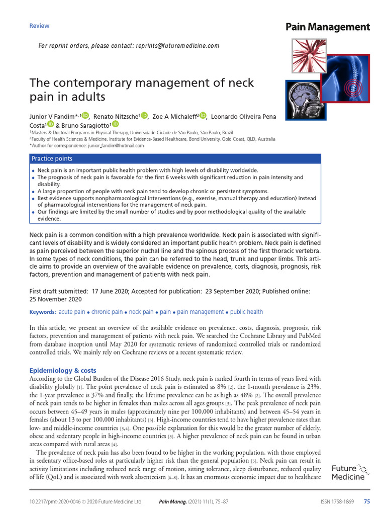 The Contemporary Management of Neck | PDF | Pain | Neurology