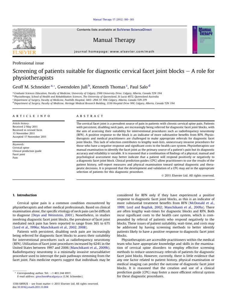 Screening of Patients Suitable For Diagnostic Cervical Facet Joint ...