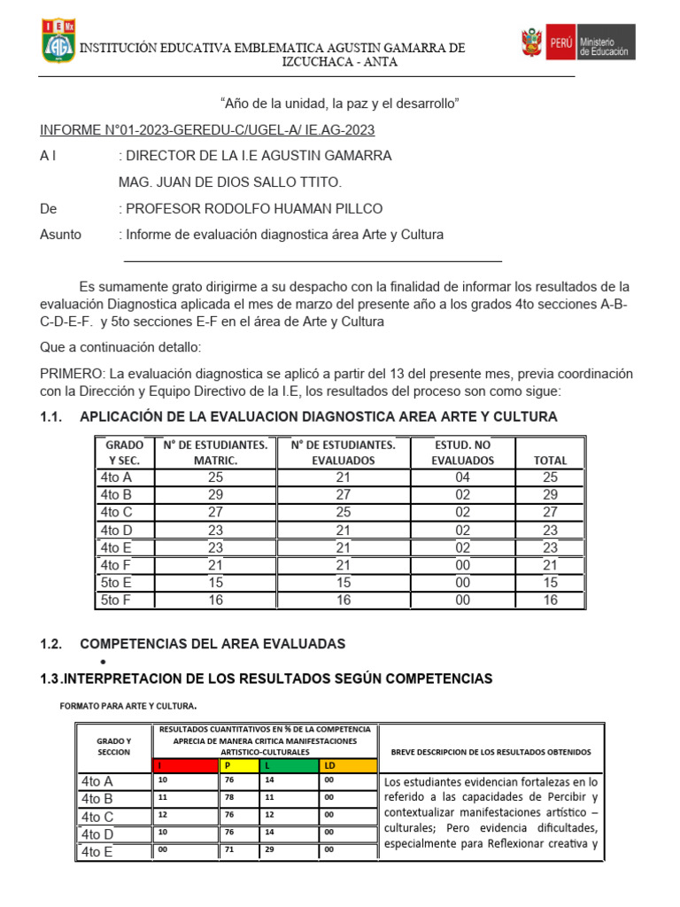 Informe De Evaluacion Diagnostica Arte Y Cultura 2023 Pdf 3968