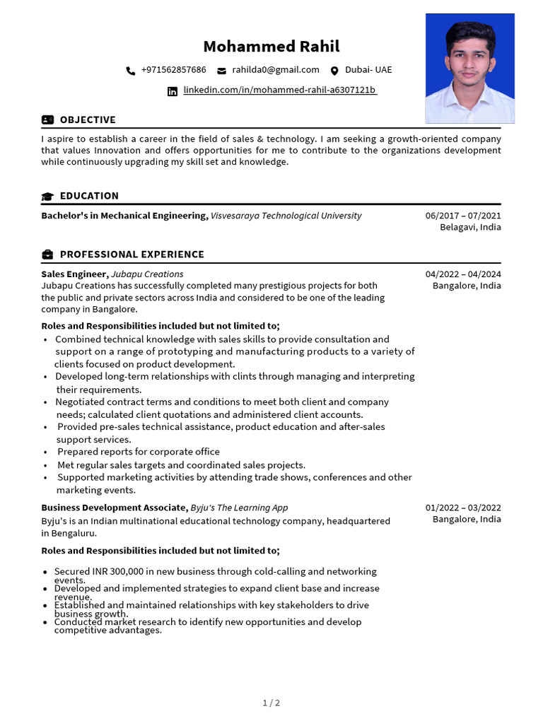 M.RAHIL_CV.UAE | PDF | Sales | Electric Vehicle