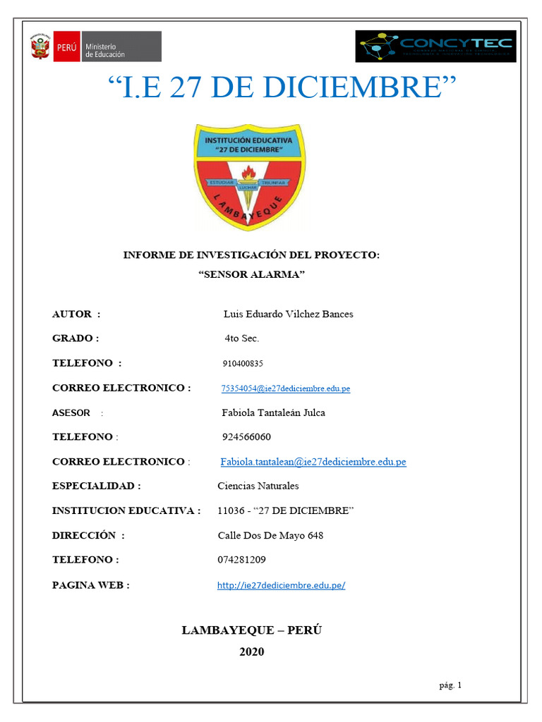 Informe de Proyecto Sensor Alarma | PDF | Arduino | Hardware de la computadora