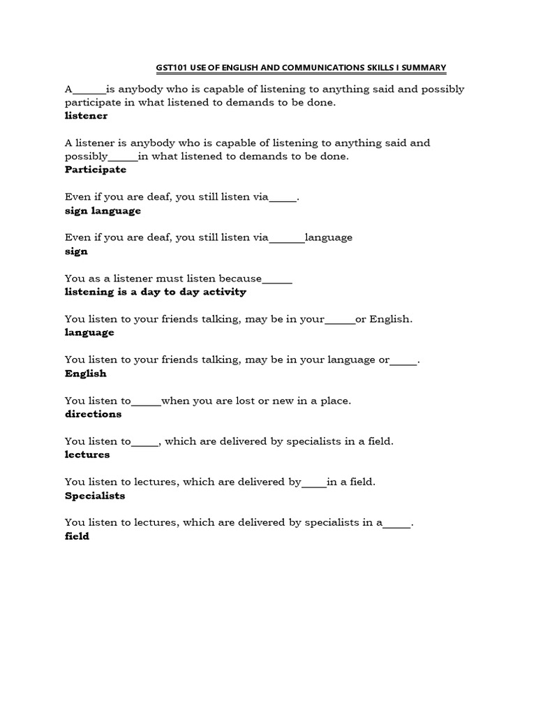 Gst101 Use of English and Communications Skills I - 240512 - 205258 ...