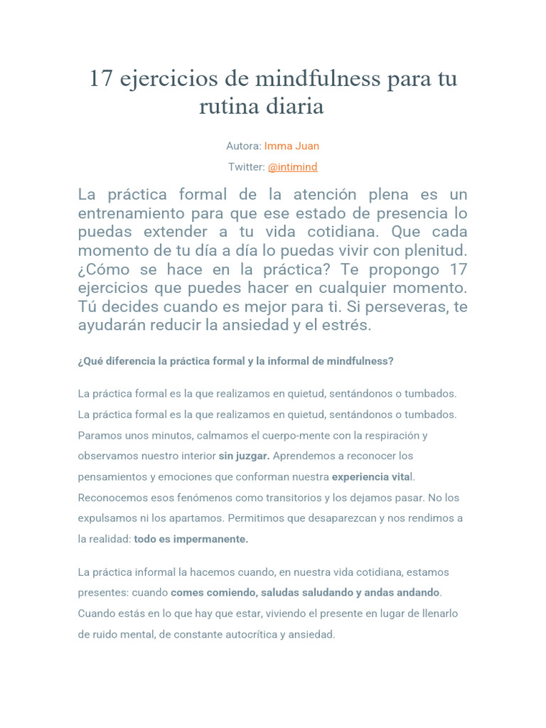 17 Ejercicios De Mindfulnesspara La Rutina Diaria Pdf Meditación Café