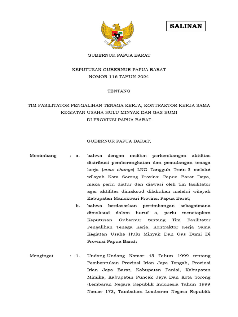 Salinan Sk Gubernur Fasilitator Crew Change Usaha Hulu Migas Final Dari Pak Derek 11 Juni 2024[1 ...