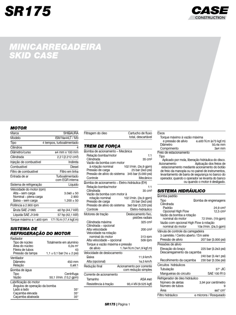 Case Construction Minicarregadeira Sr175 PO | PDF | Motores | Bomba