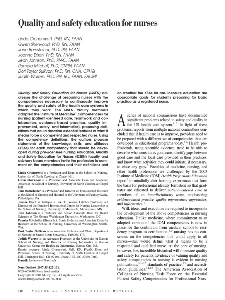 Quality and Safety Education For Nurses (QSEN) Ad | PDF | Evidence ...