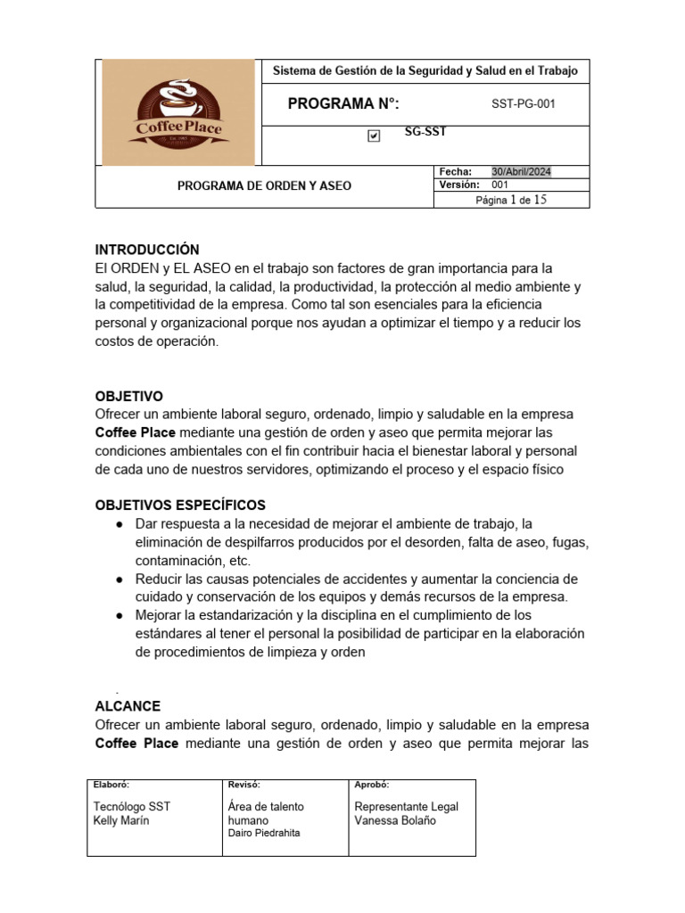 Programa Orden y Aseo 1 | PDF | Business | Higiene