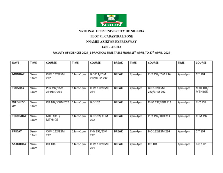 Timetable Batch A 2024 - 1 Practical | PDF
