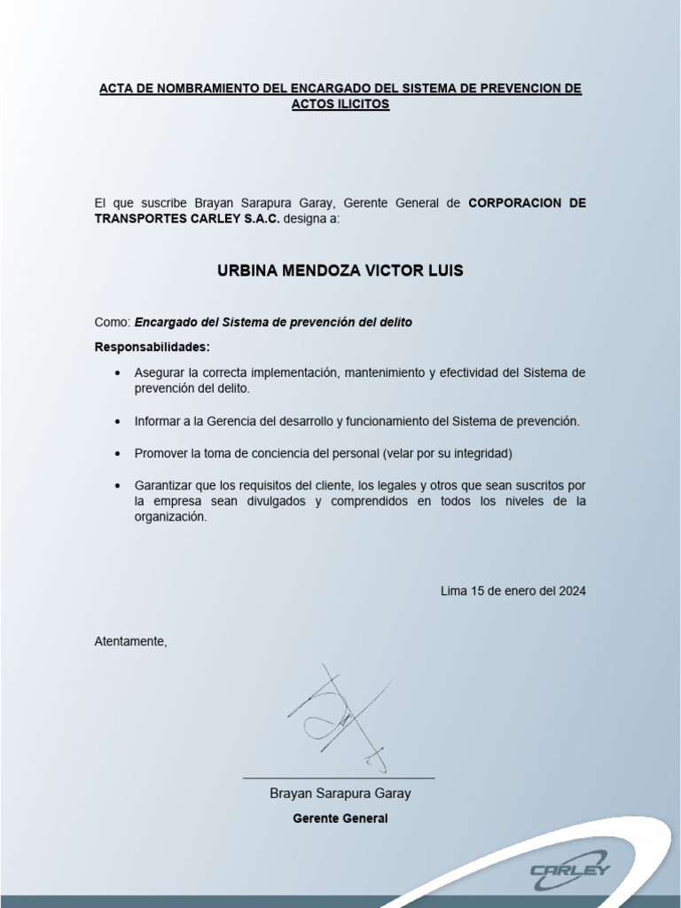 3.B Acta de Nombramiento Del Encargado Actos Ilicitos | PDF | Negocios