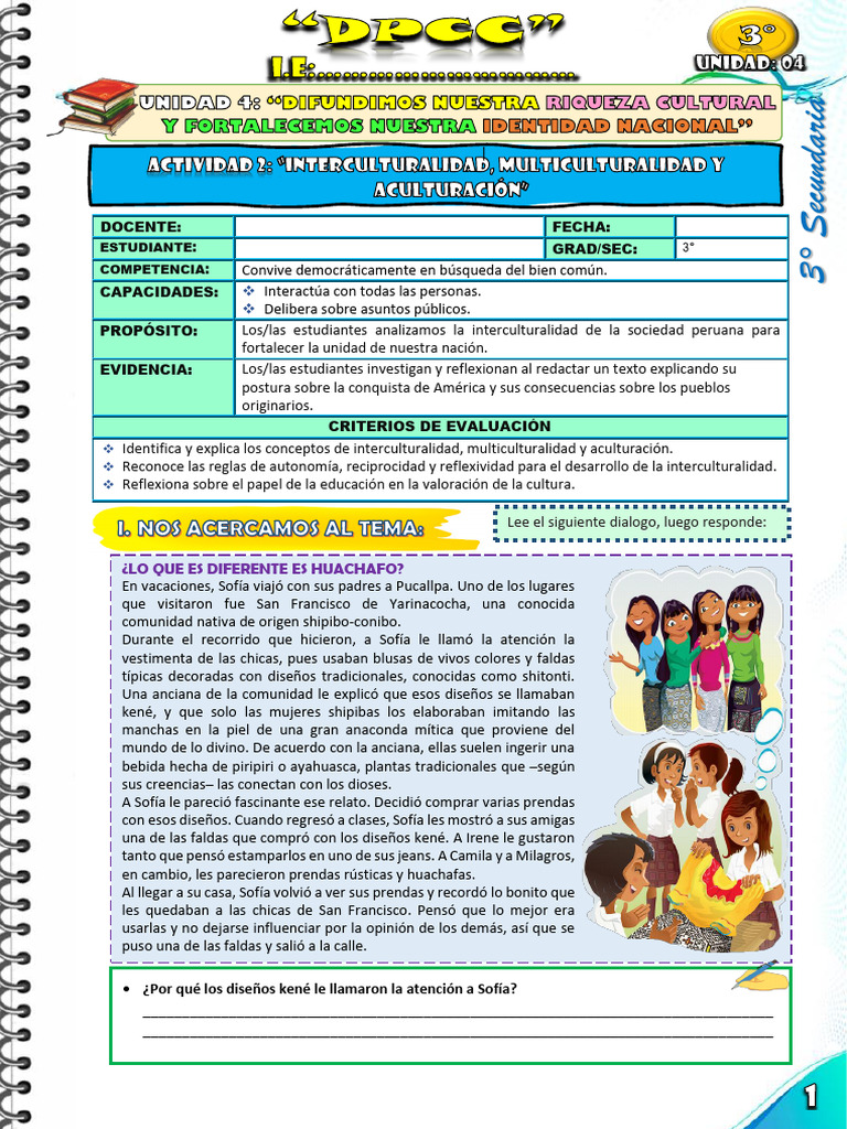 3° DPCC - Actv.02-Unid.4 2023 | PDF | Pensamiento | Interculturalidad