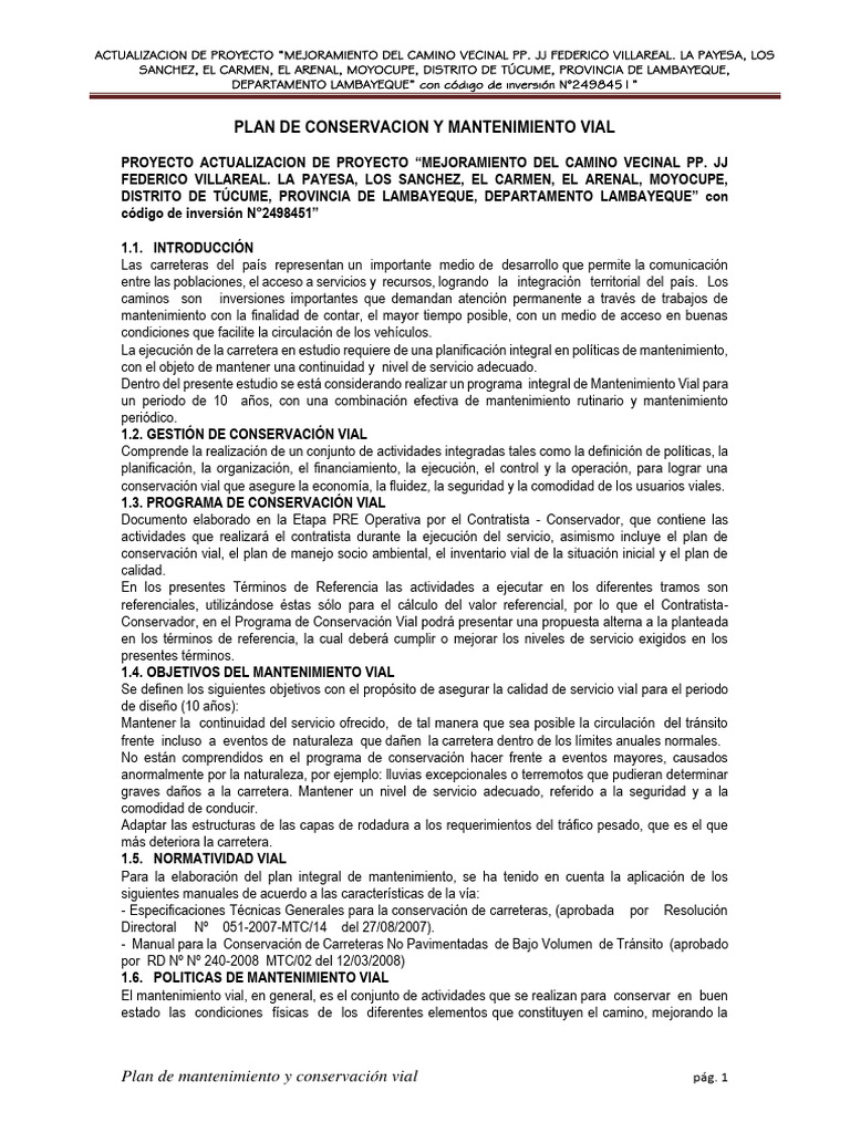 Plan de Mant. o Cons. Vial | PDF | La carretera | Riego