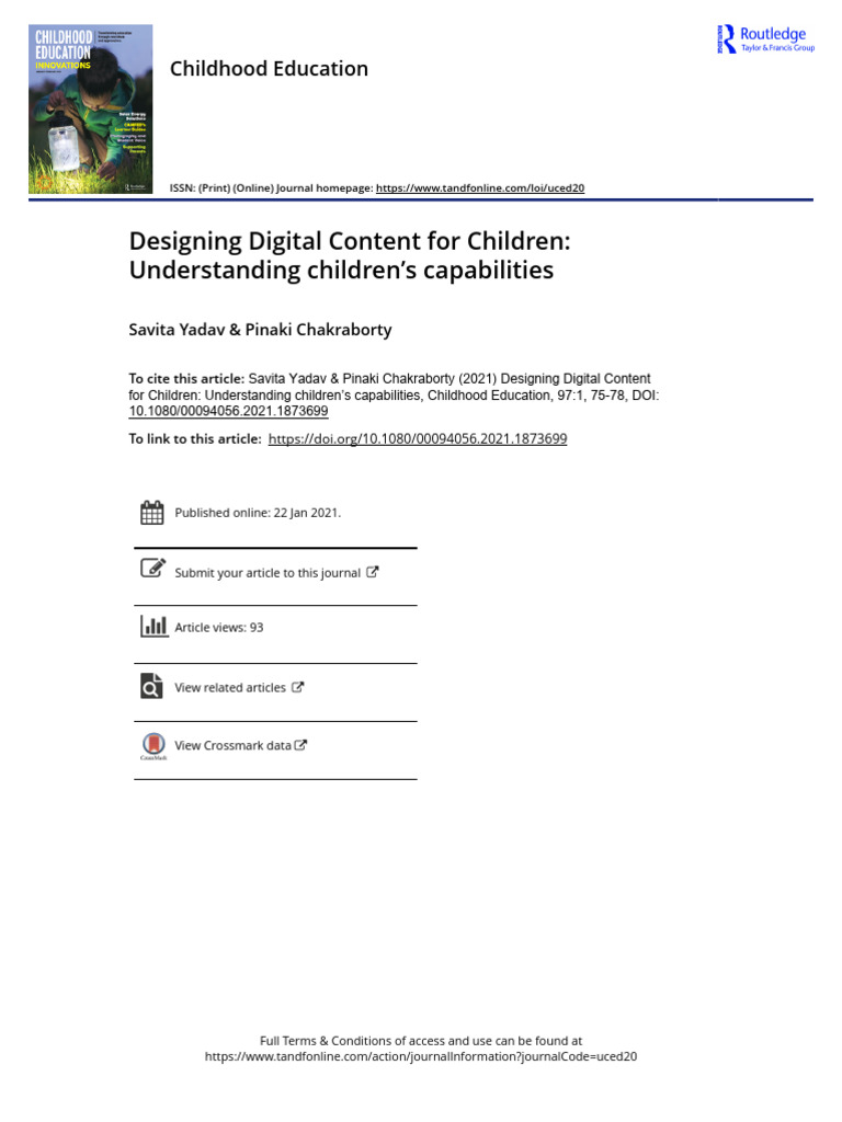 Designing Digital Content for Children Understanding Children's ...
