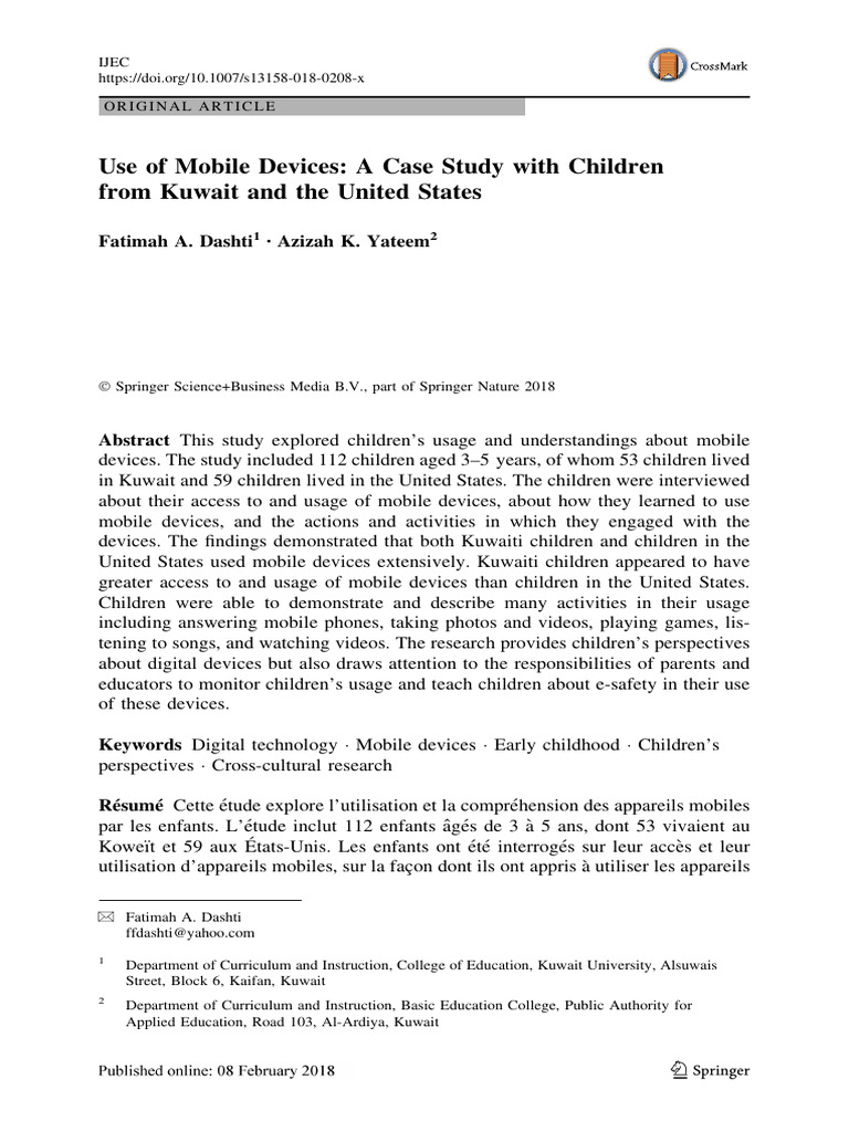 Use of Mobile Devices A Case Study With Children From Kuwait and The ...