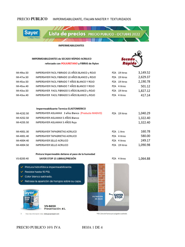 PRECIO PUBLICO Imper OCT 2022 - 094127 | PDF | Color | Cemento