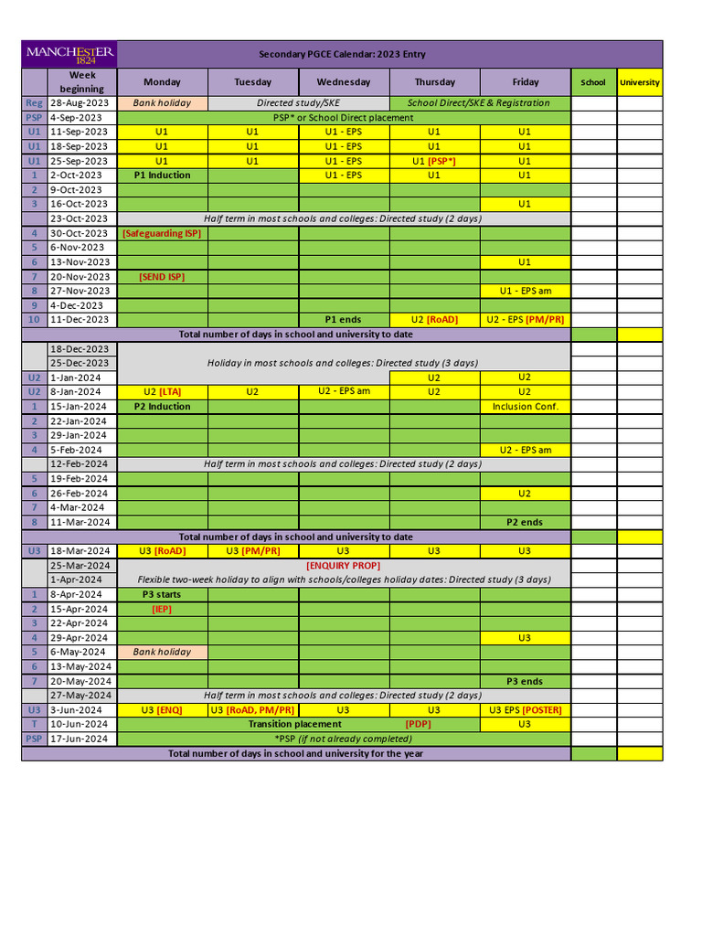 Secondary PGCE Calendar 2023entry | PDF | Educational Institutions