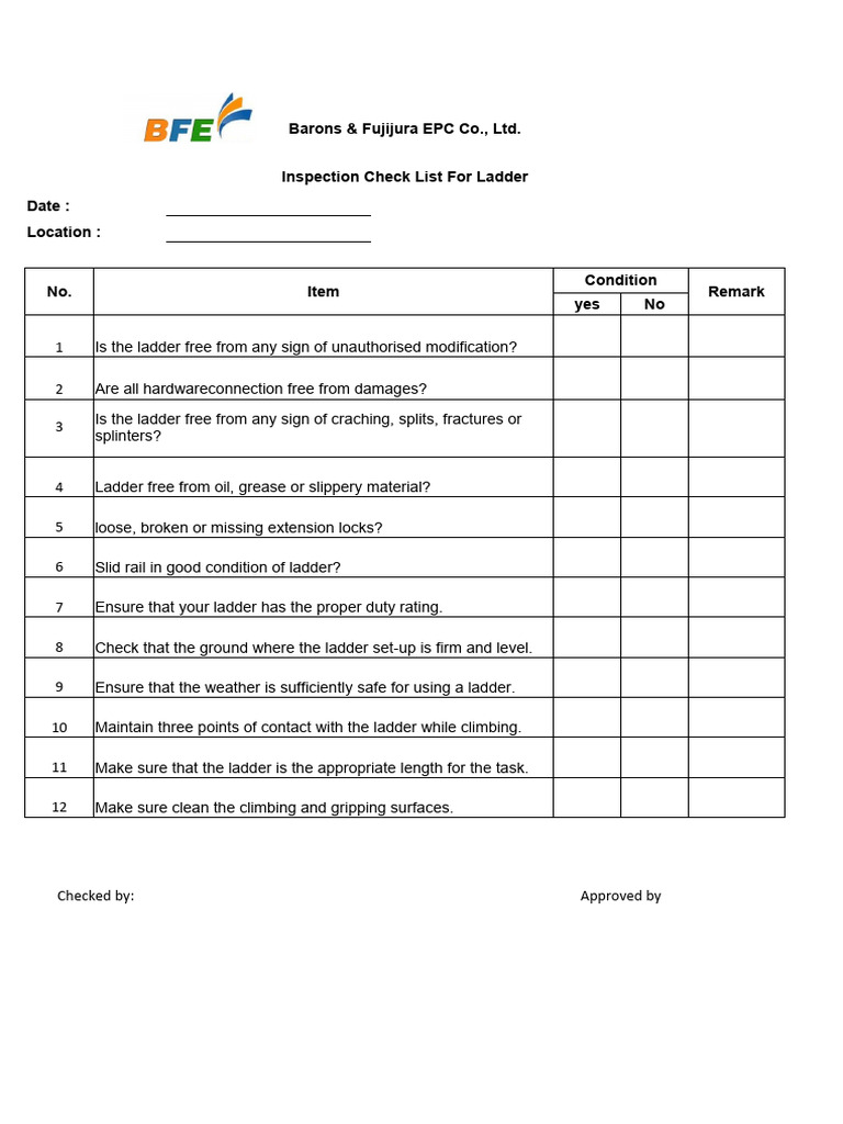 Ladder Safety Inspection Checklist | PDF