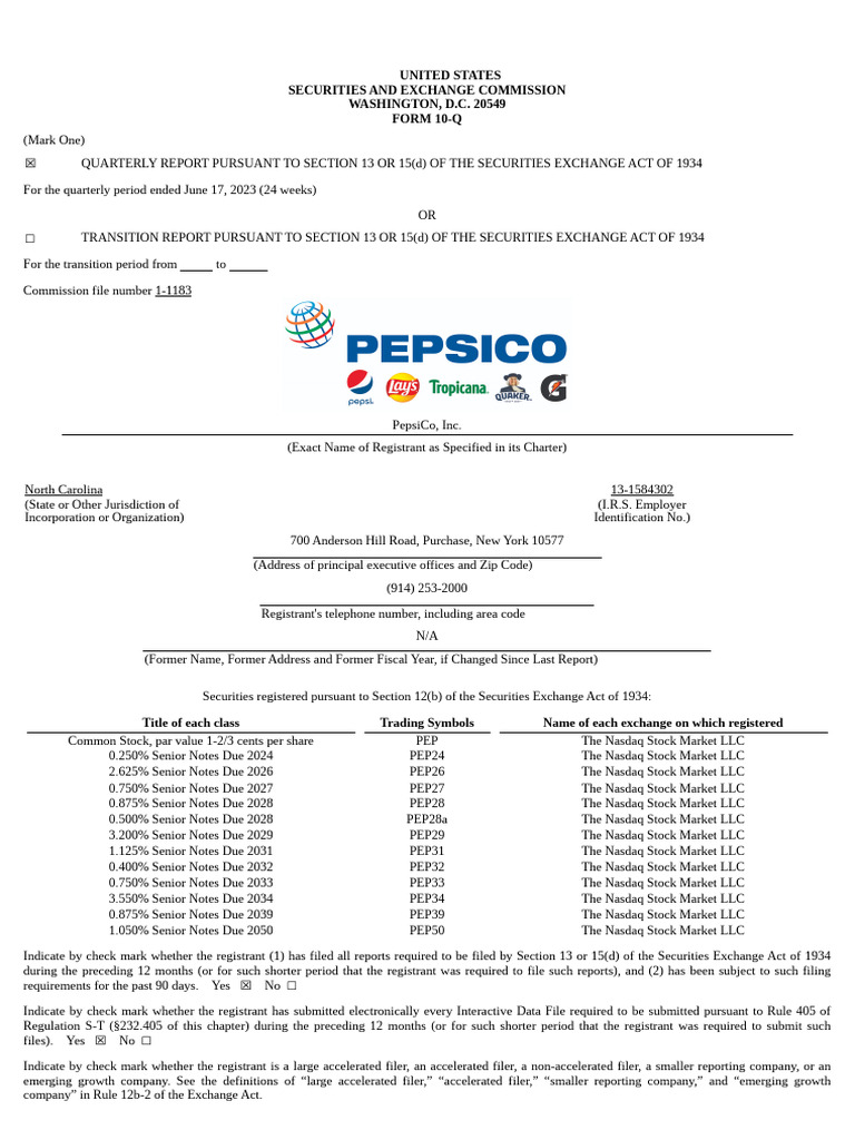 PepsiCo 10Q | PDF | Equity (Finance) | Financial Statement