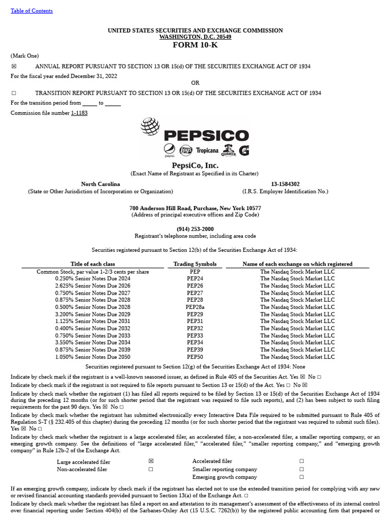 PepsiCo 10K | PDF | Pepsi Co | Form 10 K