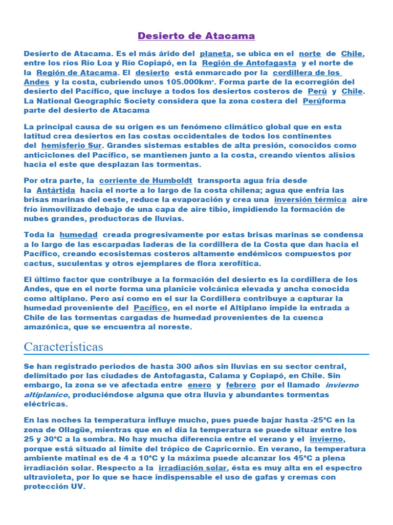 Ficha de Biomas y Desierto de Atacama | PDF | Desierto | Física ...