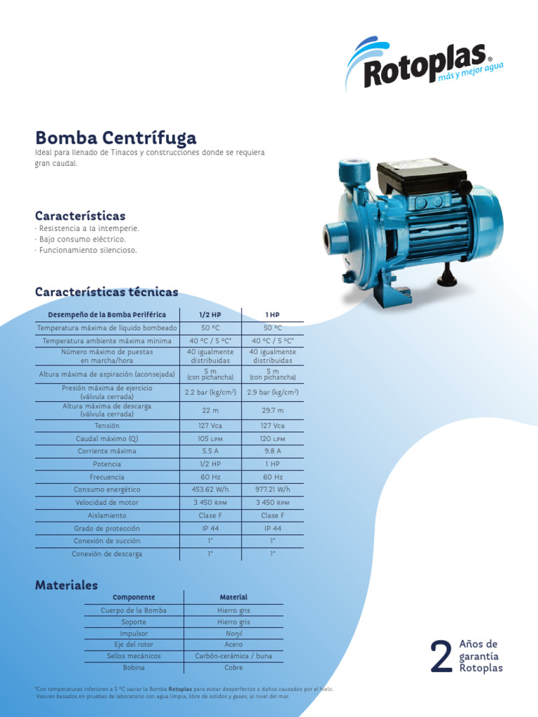 Ficha Bomba Centrifuga Rotoplas | PDF | Bomba | Caballo de fuerza