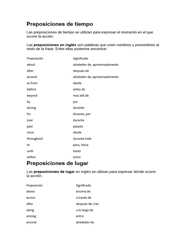 771824_Preposiciones de tiempo | PDF | Preposición y Postposición ...