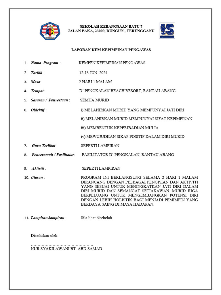 laporan kem kepimpinan | PDF