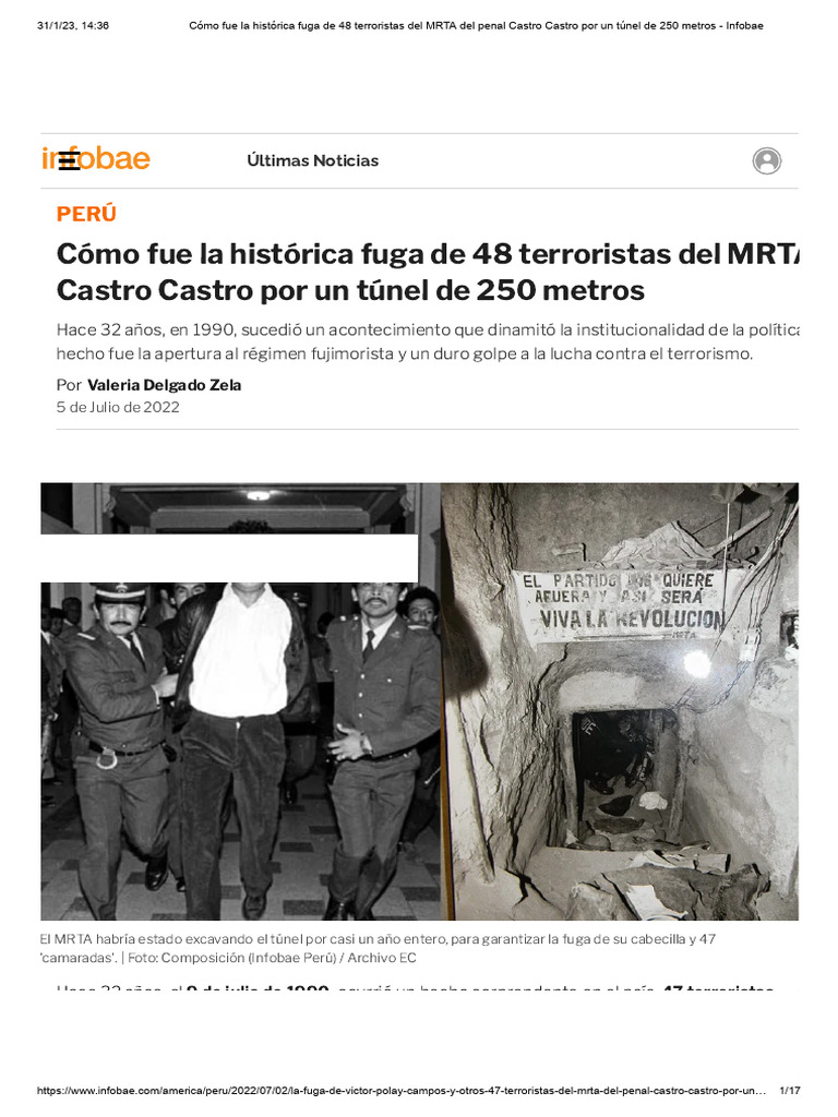 Cómo Fue La Histórica Fuga de 48 Terroristas Del MRTA Del Penal Castro Castro Por Un Túnel de ...