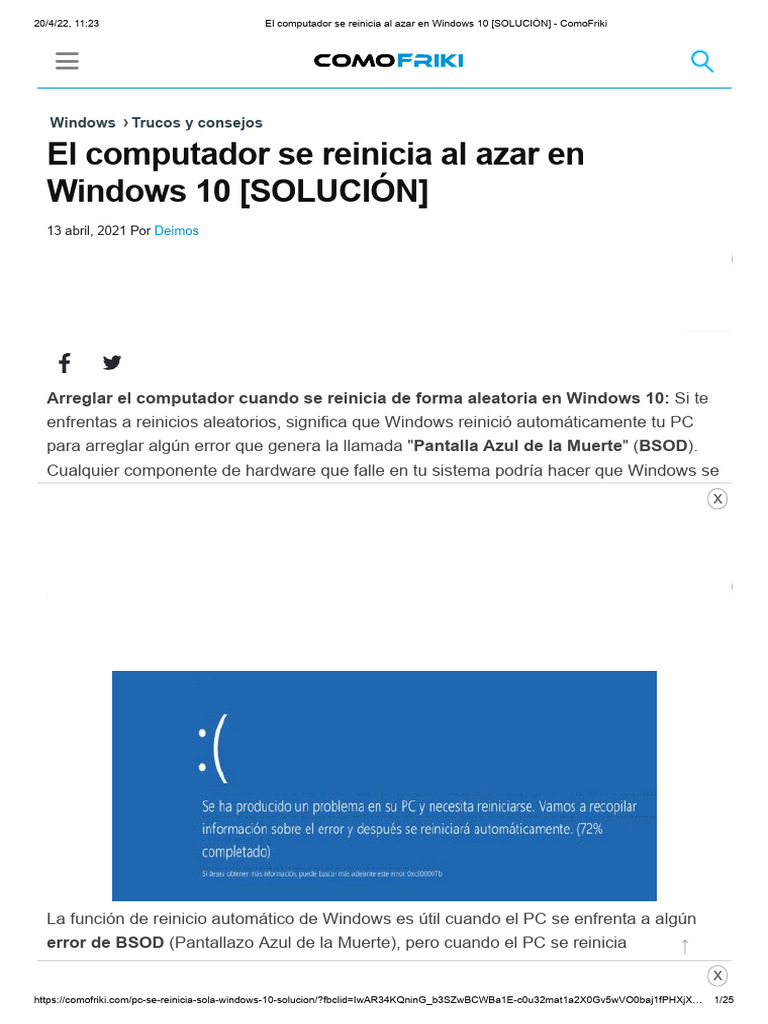 El Computador Se Reinicia Al Azar en Windows 10 (SOLUCIÓN) - ComoFriki | PDF | Windows 10 ...