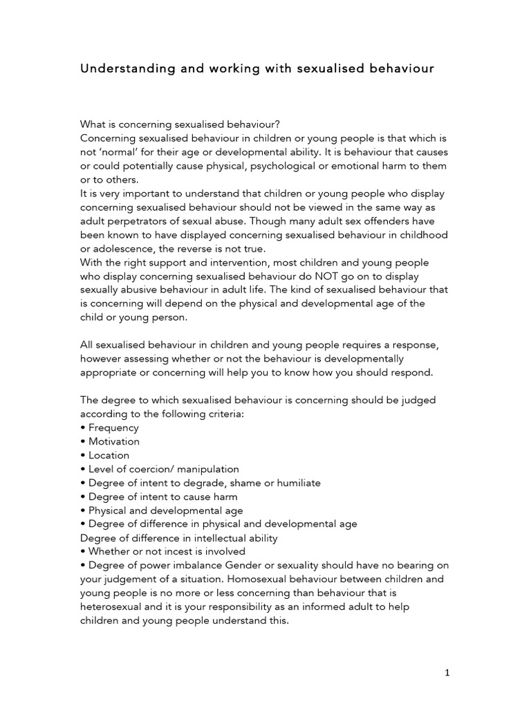 Understanding And Working With Sexualised Behaviour Download Free Pdf Human Sexual Activity