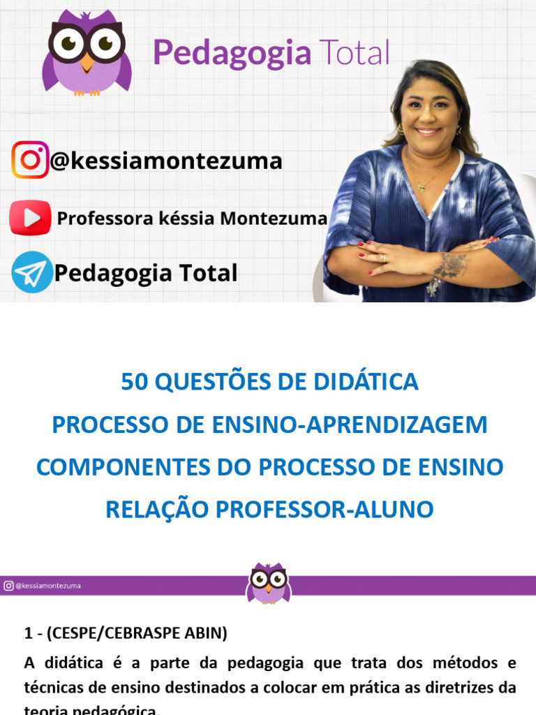 50 Questões de Didática - Késsia Montezuma | PDF | Pedagogia | Aprendizado