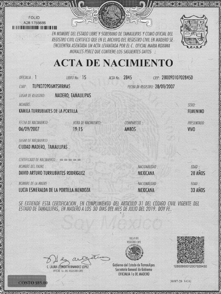 Acta de Nac Kamila | PDF