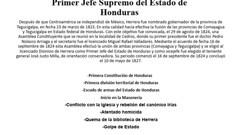 Primer Jefe Supremo del Estado de Honduras | PDF