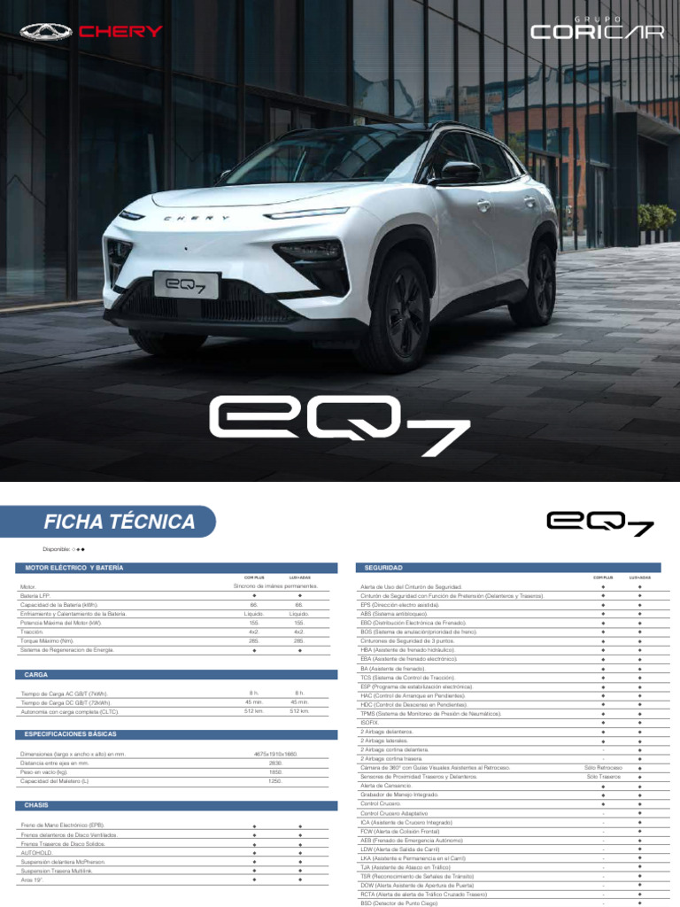 FICHA TECNICA EQ7 2 Versiones 2 | PDF | Sistema de freno antibloqueo | Vehículo de motor