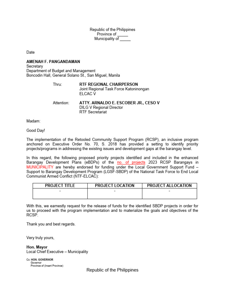 Funding Request for SBDP Projects | PDF | Government