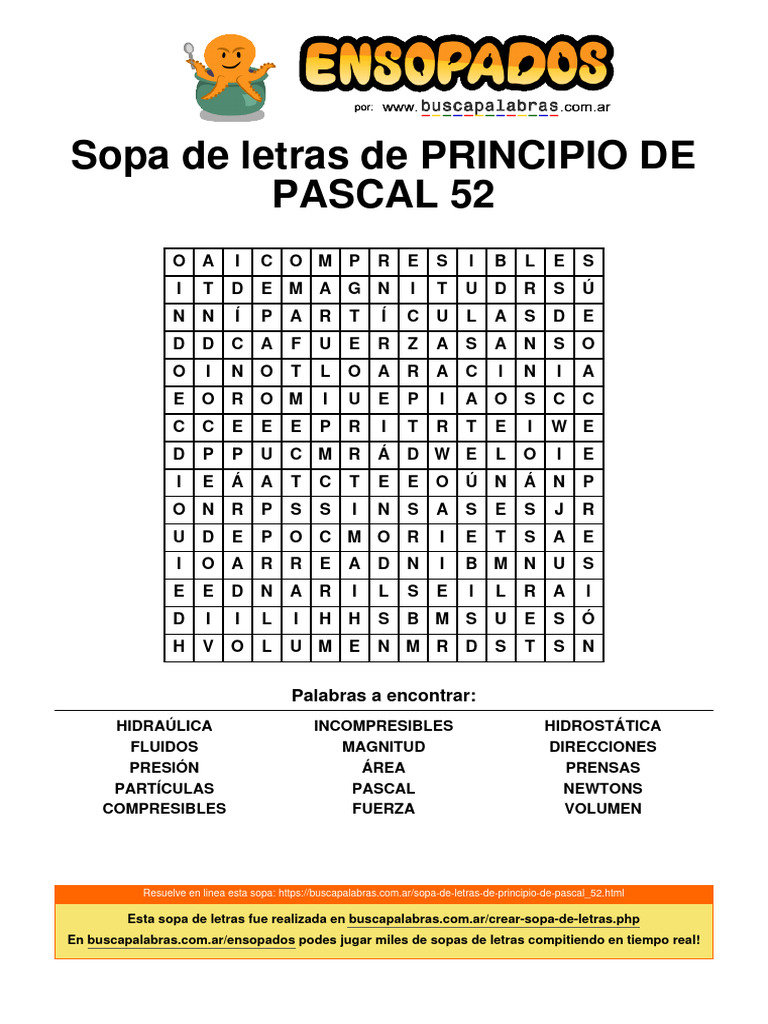 Sopa de Letras de Principio de Pascal - 52 | PDF | Física Aplicada e Interdisciplinaria ...
