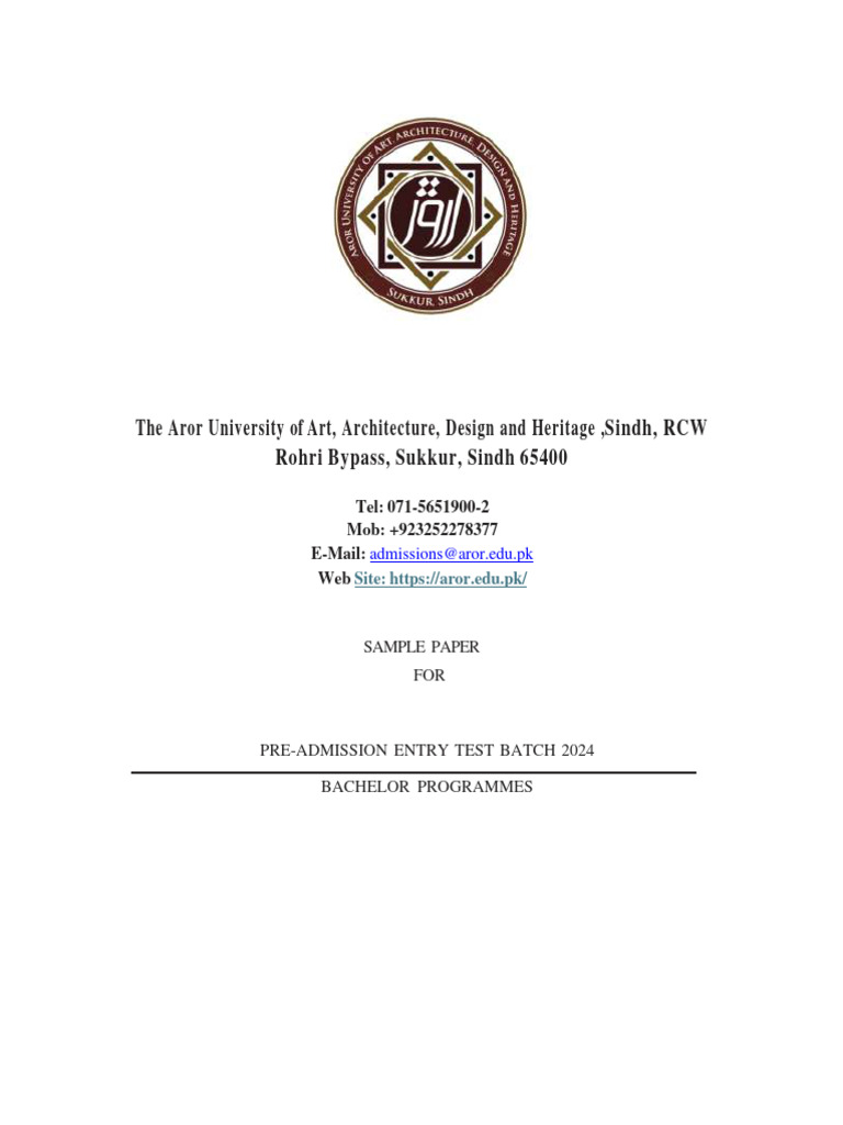 Aror University Entry Test Sample Paper 2024 | PDF | Atoms | Physical ...